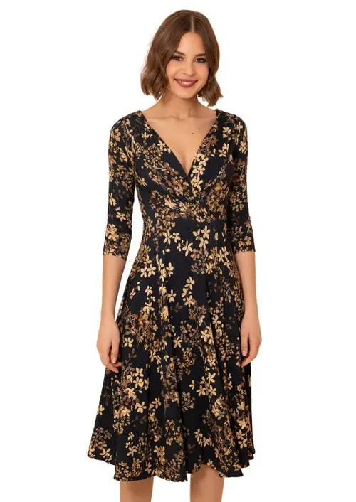 ALIE STREET LONDON Annie 3/4 Sleeve Midi Dress - Golden Blossom