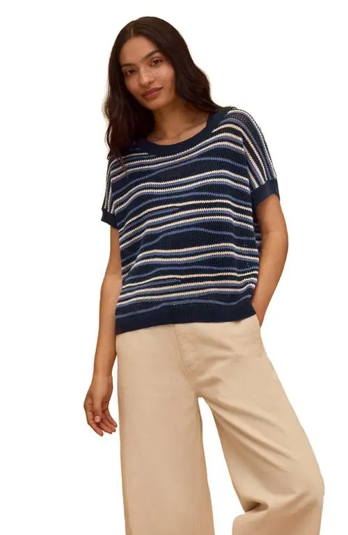 CELTIC & CO. Striped Knit Top With Drop Shoulder - Navy Multi