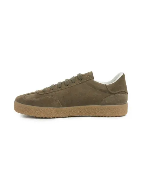 CELTIC & CO. Suede Lace-up Sneakers With Leopard Print Accent - Khaki
