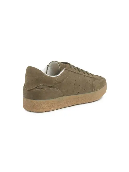 CELTIC & CO. Suede Lace-up Sneakers With Leopard Print Accent - Khaki