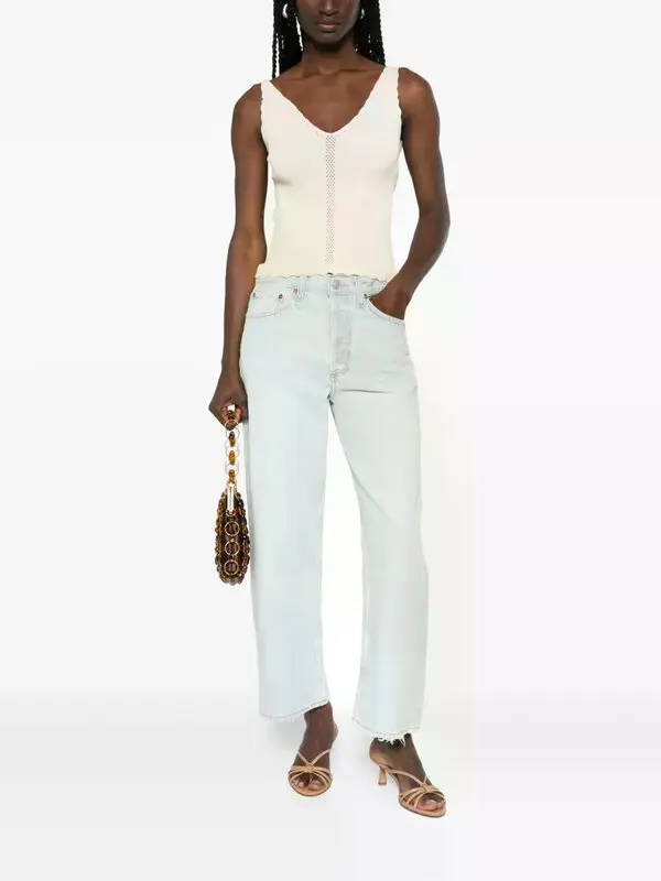 TWINSET Ribbed-knit Pointelle-trim Sleeveless Top - Neutrals