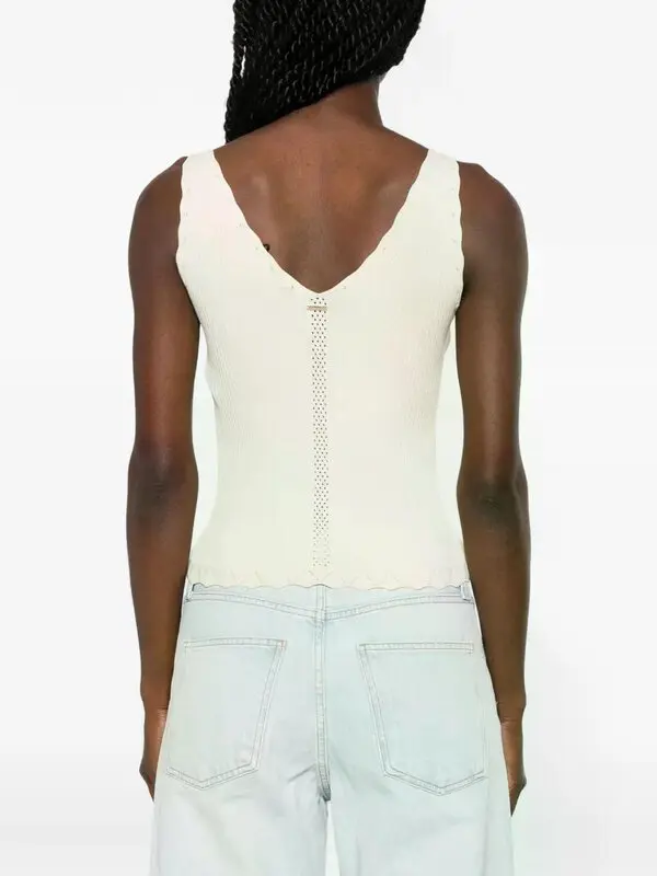 TWINSET Ribbed-knit Pointelle-trim Sleeveless Top - Neutrals