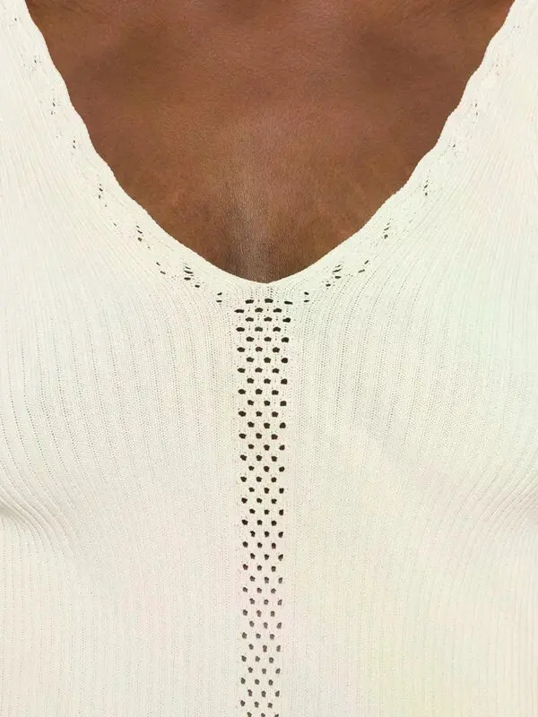 TWINSET Ribbed-knit Pointelle-trim Sleeveless Top - Neutrals