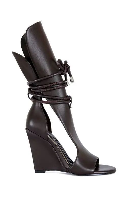 AZALEA WANG Douma Wedge Sandal Bootie - Chocolate