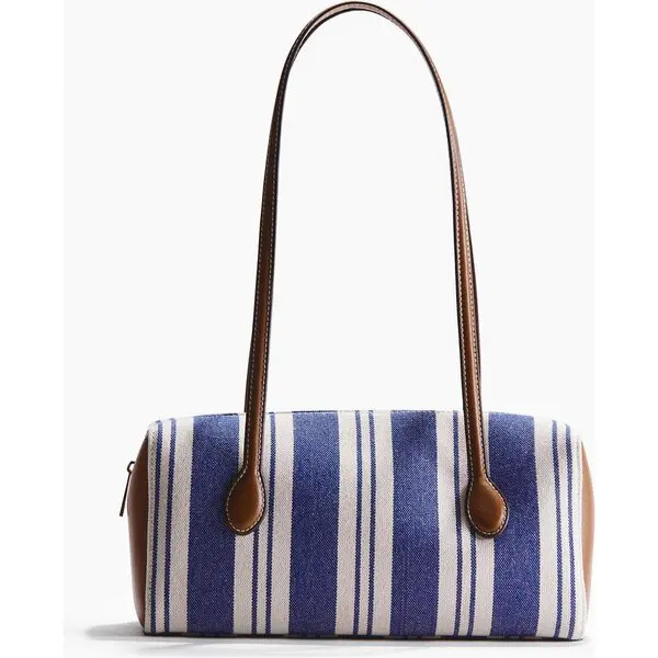 H&m Rectangular Canvas Shoulder Bag With Coated Fabric Details - Blue/striped