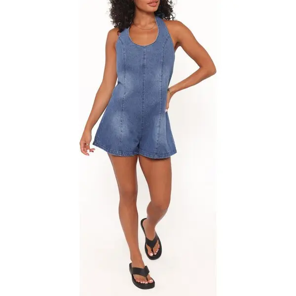 PETAL & PUP Paityn Denim Halter Romper - Dark Wash