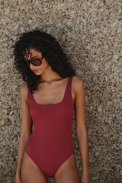 H&m Padded-cup Swimsuit With Square Neckline
