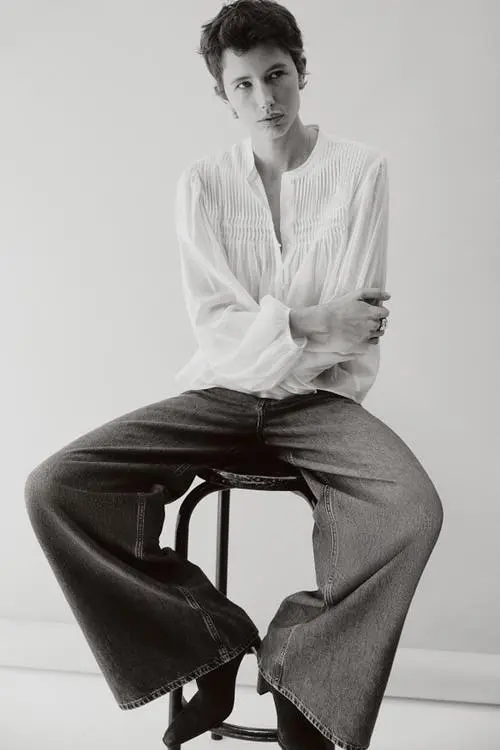H&m Pintucked Blouse With Balloon Sleeves