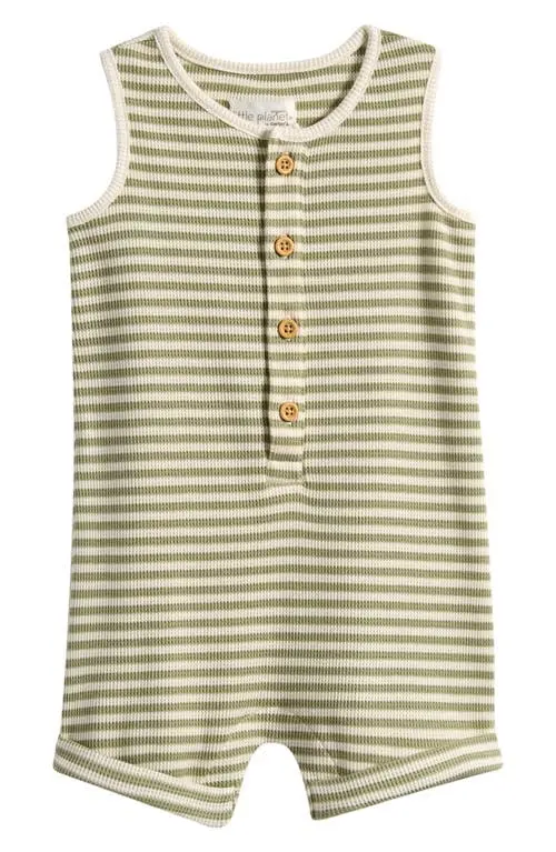 LITTLE PLANET Stripe Stretch Cotton Blend Romper - Green Striped