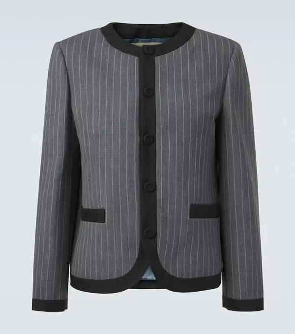 Valentino Garavani Pinstripe Virgin Wool Jacket - Grey