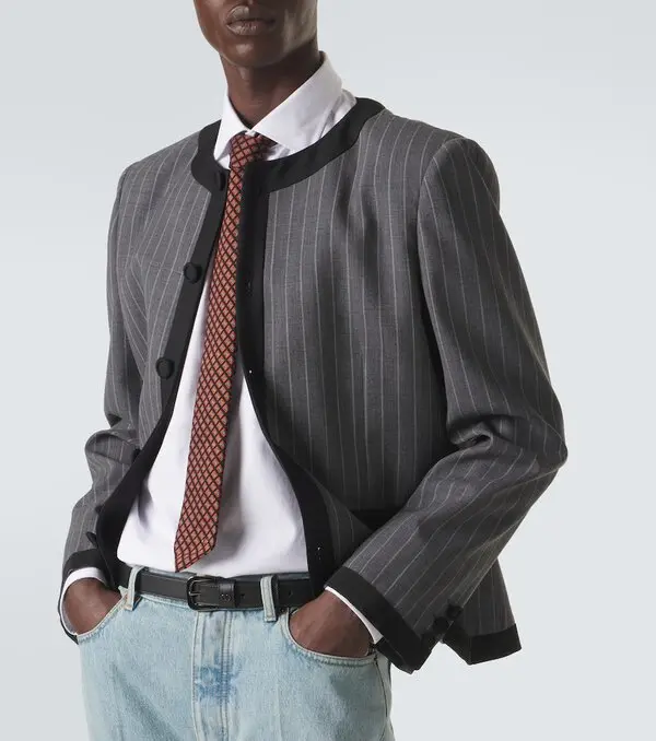 Valentino Garavani Pinstripe Virgin Wool Jacket - Grey