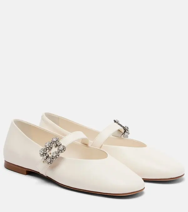 ROGER VIVIER Round Toe Leather Ballet Flats - White