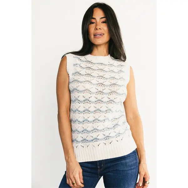 BALTIC BØRN Baeza Crochet Tank - Blue And Off White