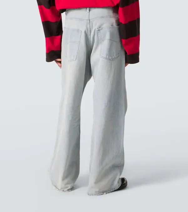 Balenciaga Wide-leg Jeans With Leather Trim - Blue
