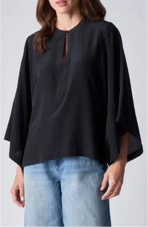 OCEAN+MAIN Silk Wide Sleeve Top - Black