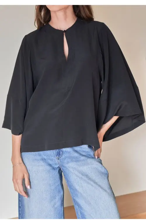 OCEAN+MAIN Silk Wide Sleeve Top - Black