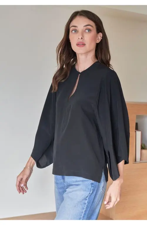 OCEAN+MAIN Silk Wide Sleeve Top - Black