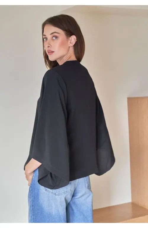 OCEAN+MAIN Silk Wide Sleeve Top - Black