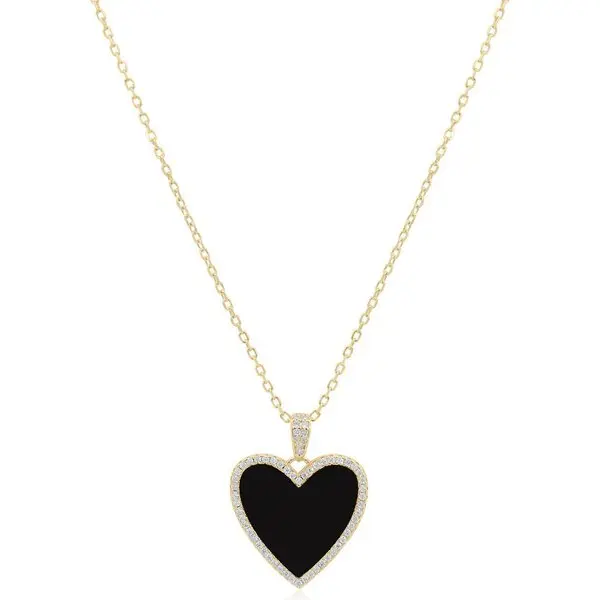 THE LOVERY FINE JEWELRY Large Cz Halo Heart Necklace - Onyx