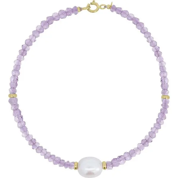 THE LOVERY FINE JEWELRY Amethyst Bead And Pearl Bracelet In 14k Yellow Gold - Pink