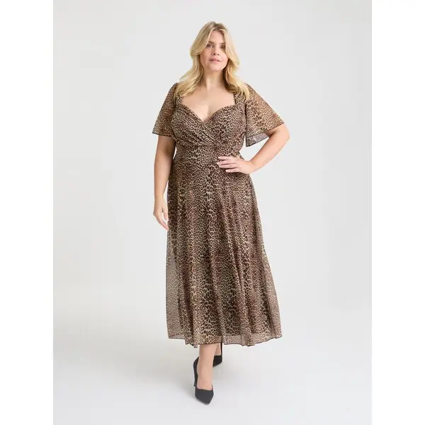 SCARLETT & JO Animal Print Bolero Wrap Bodice Midi Dress - Leopard Print