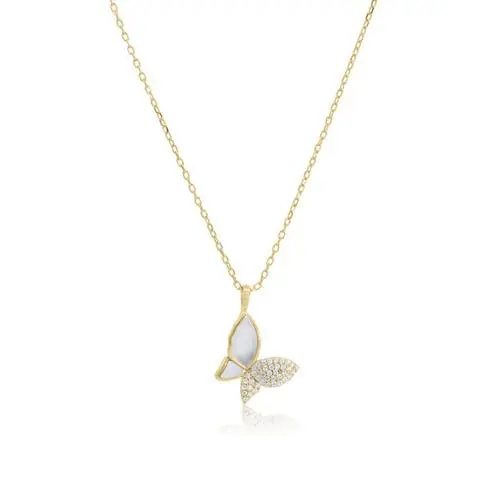 THE LOVERY FINE JEWELRY Mother Of Pearl Cz Butterfly Necklace - Goldlated Sterling Silver