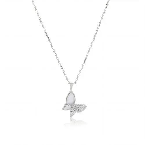 THE LOVERY FINE JEWELRY Mother Of Pearl Cz Butterfly Necklace - Sterling Silver