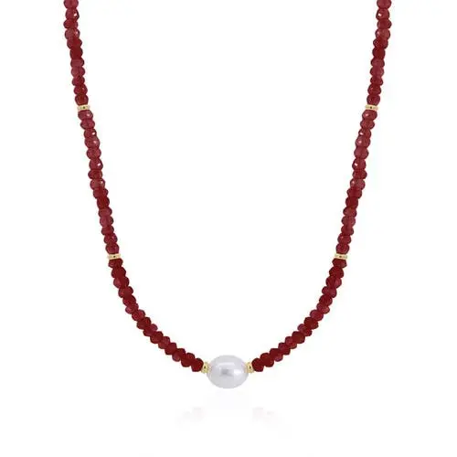 THE LOVERY FINE JEWELRY Garnet Bead And Pearl Necklace - Red