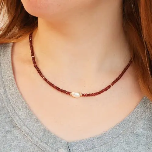 THE LOVERY FINE JEWELRY Garnet Bead And Pearl Necklace