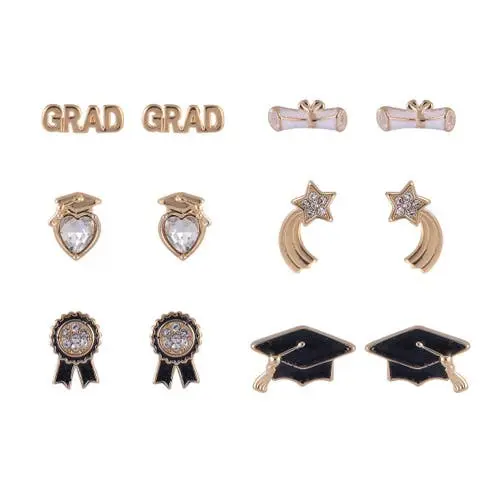 HALLMARK Graduation Stud Earring Set Six Designs - Black