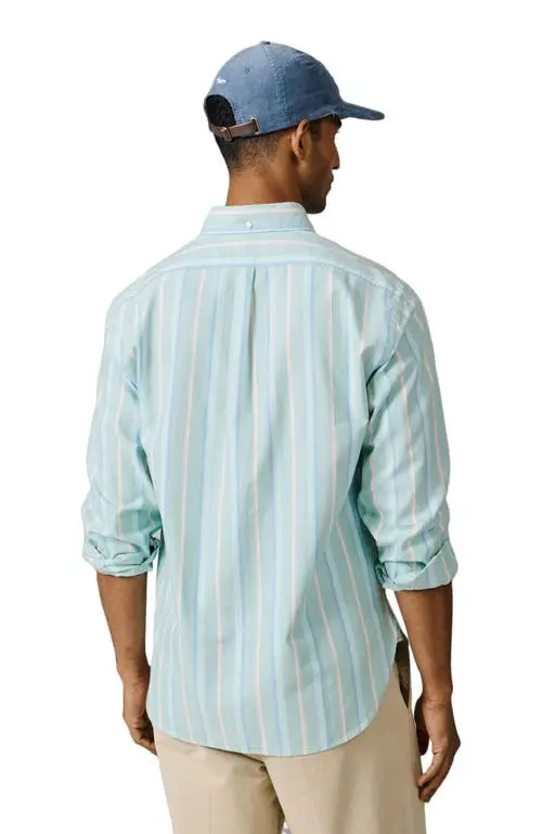 AUBIN Walesby Lightweight Relaxed Oxford Shirt - Green Stripe