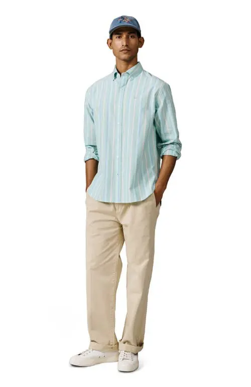 AUBIN Walesby Lightweight Relaxed Oxford Shirt - Green Stripe