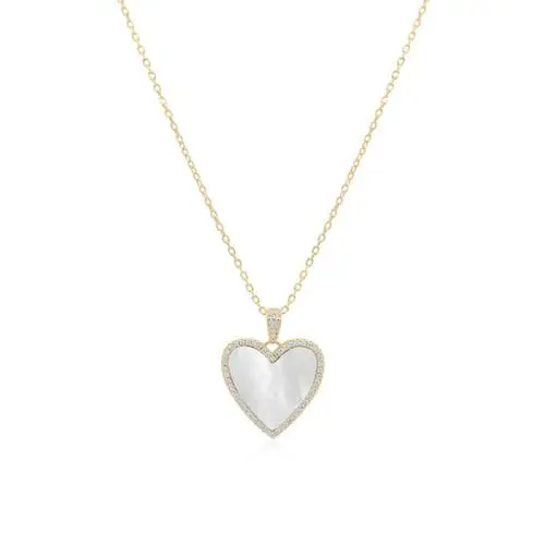THE LOVERY FINE JEWELRY 14k Gold-plated Sterling Silver Heart Halo Pendant Necklace - Mother Of Pearl