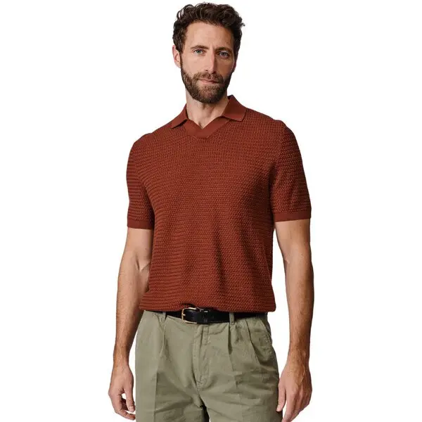 AUBIN Alford Textured Cotton Polo Shirt - Rust