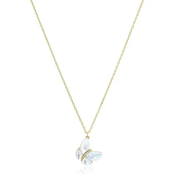 THE LOVERY FINE JEWELRY Asymmetrical Butterfly Necklace In 14k Gold-plated Sterling Silver - Mother Of Pearl