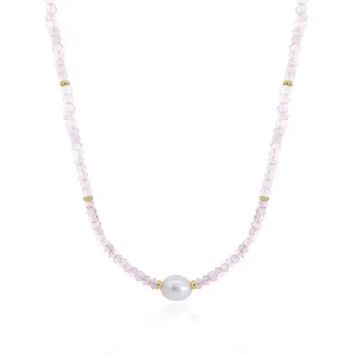 THE LOVERY FINE JEWELRY Rose Quartz Bead And Pearl Necklace - Pink