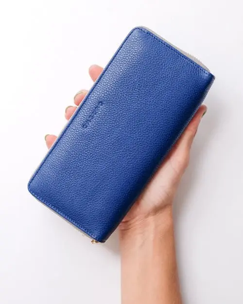 CASUPO Large Zipper Wallet With Detachable Key Ring - Cobalt Blue