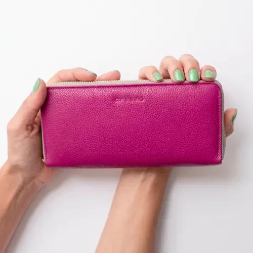 CASUPO Large Zipper Wallet With Detachable Key Ring - Fuchsia