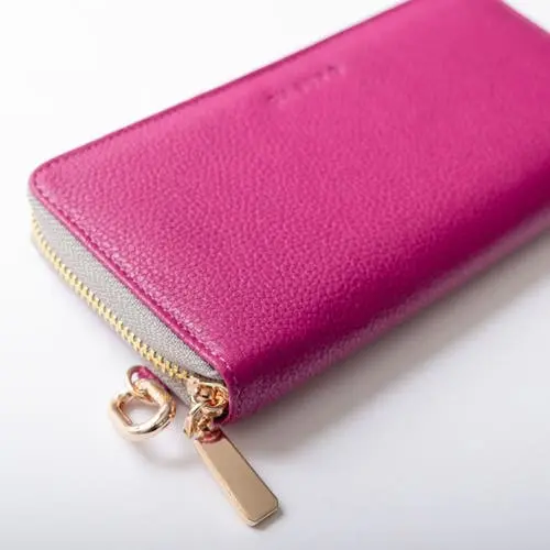 CASUPO Large Zipper Wallet With Detachable Key Ring - Fuchsia