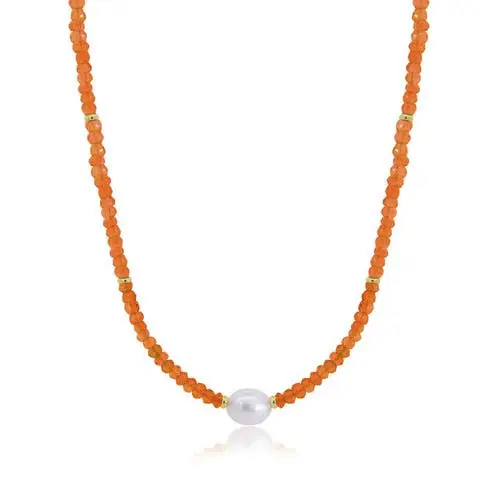 THE LOVERY FINE JEWELRY Carnelian Bead And Pearl Necklace - Orange