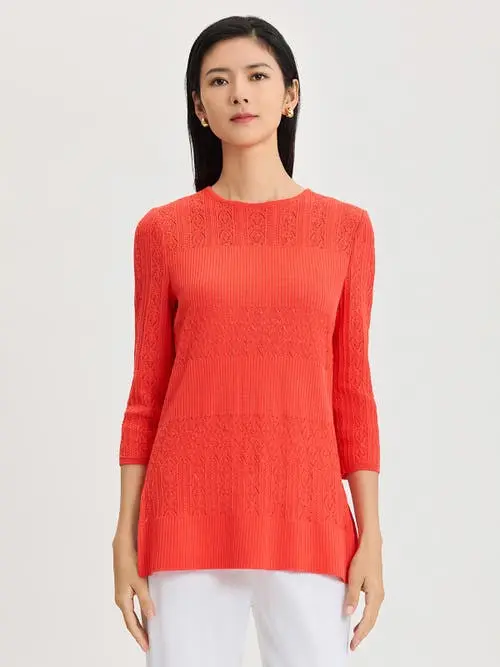 Misook Classic Lined Pointelle Soft Knit Tunic
