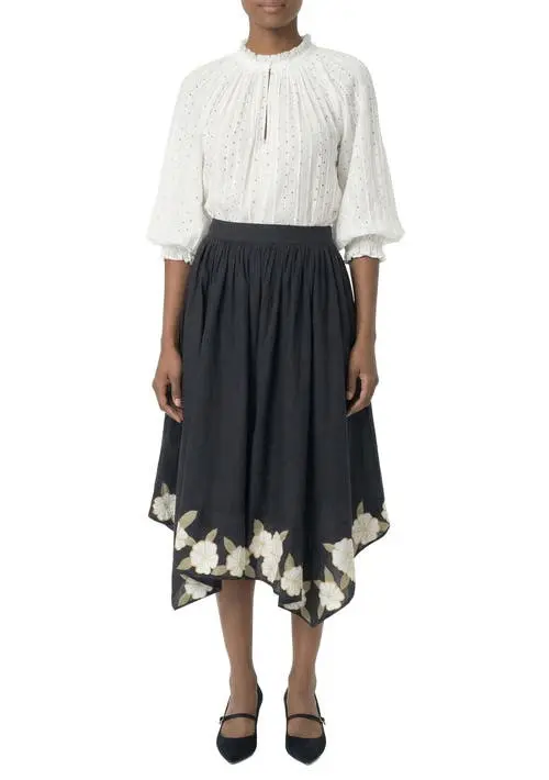 AREA STARS Black Floral-hem Midi Skirt