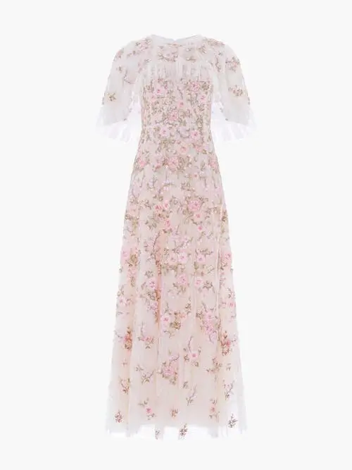 NEEDLE & THREAD Eden Rose Cape Ankle Gown - Cream/multi