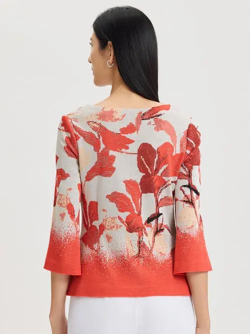 Misook Floral Jacquard Bell Sleeve Soft Knit Top