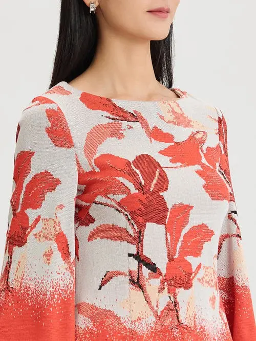 Misook Floral Jacquard Bell Sleeve Soft Knit Top