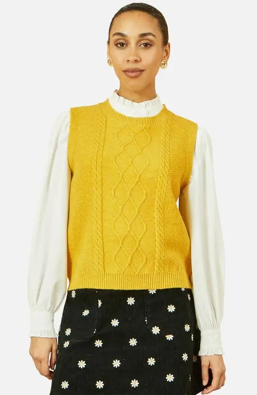 YUMI Cable Knit Sleeveless Jumper - Mustard