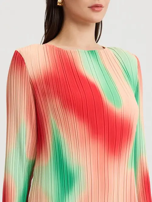 Misook Micro Pleated Print Crepe Midi Dress