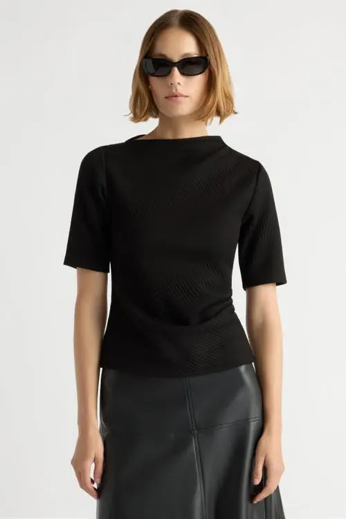 Modern Citizen Pauline Ribbed Asymmetric Neck Top
