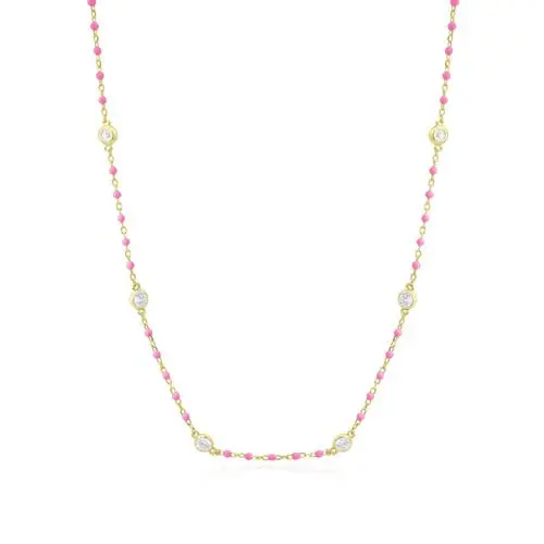 THE LOVERY FINE JEWELRY Beaded Cz Chain Necklace - Pink