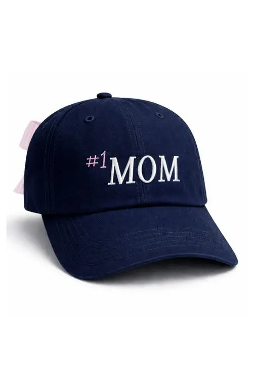 BITS & BOWS 1 Mom Bow Baseball Hat - Pink/navy Blue
